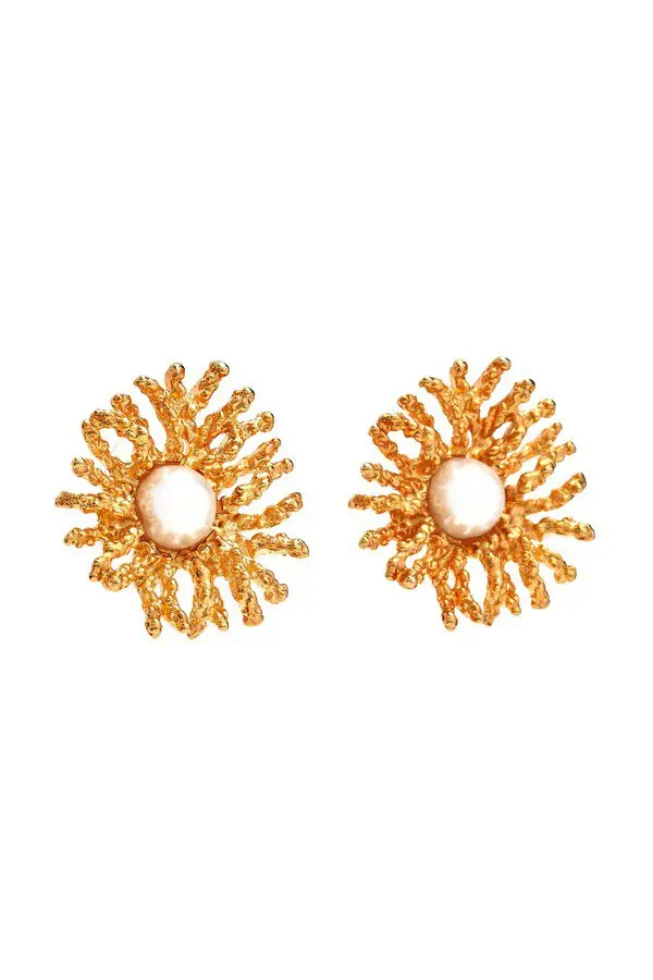 KENNETH JAY LANE Reef Faux Pearl Pierced Earrings - Coral