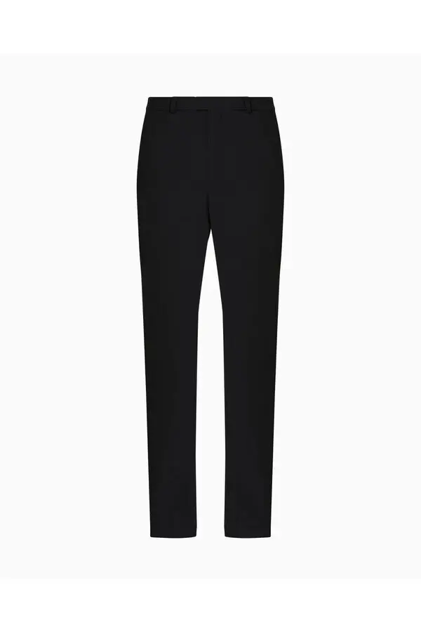 Emporio Armani Icon Piqué-effect Crêpe Jersey Trousers - Black