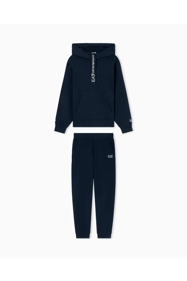 EA7 Stretch Cotton Jersey Hooded Tracksuit - Blue / Navy