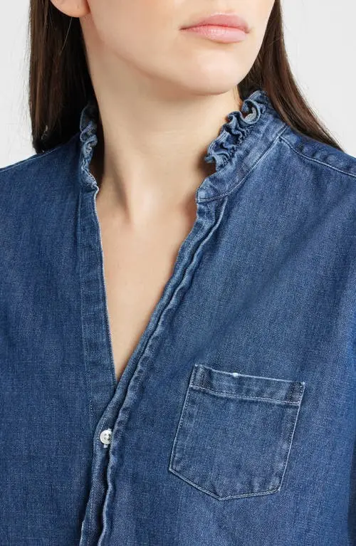 Frank & Eileen Ruffle Collar Relaxed Fit Shirt - Dark Vintage Wash
