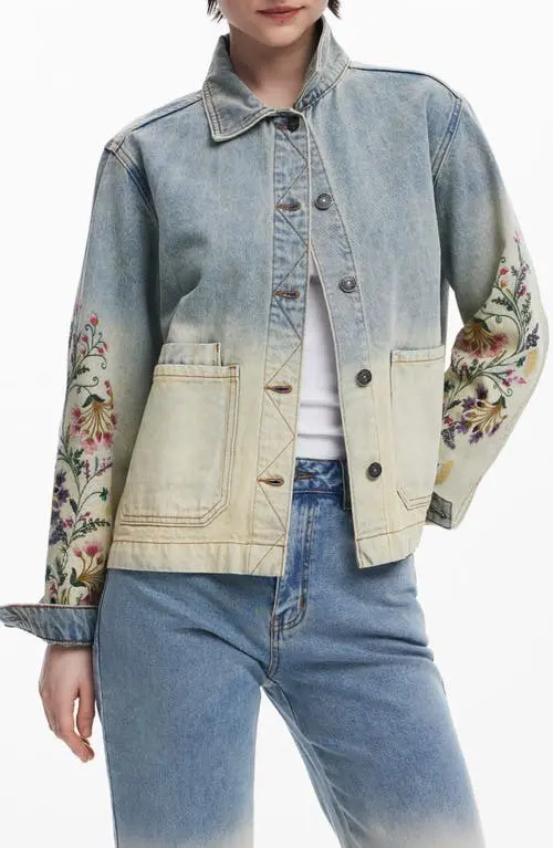 Desigual Floral Embroidered Denim Jacket