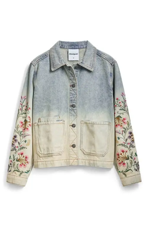 Desigual Floral Embroidered Denim Jacket