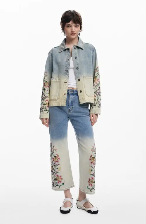 Desigual Floral Embroidered Denim Jacket