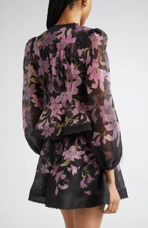 Zimmermann Dawning Beaded Linen & Silk Peplum Top