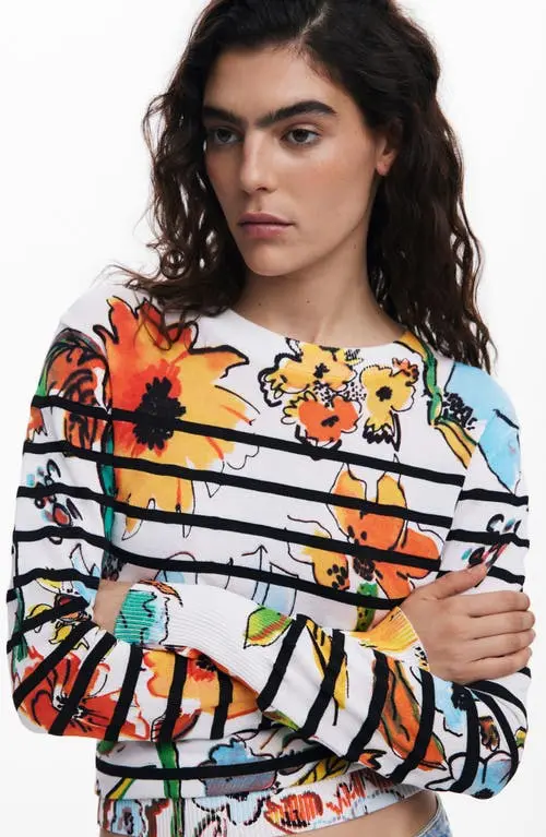 Desigual Stripe Floral Crewneck Sweater