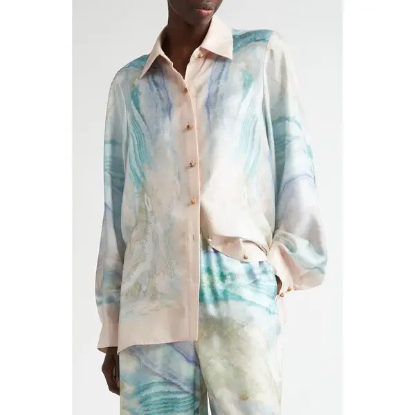 Zimmermann Agate Print Silk Button-up Shirt