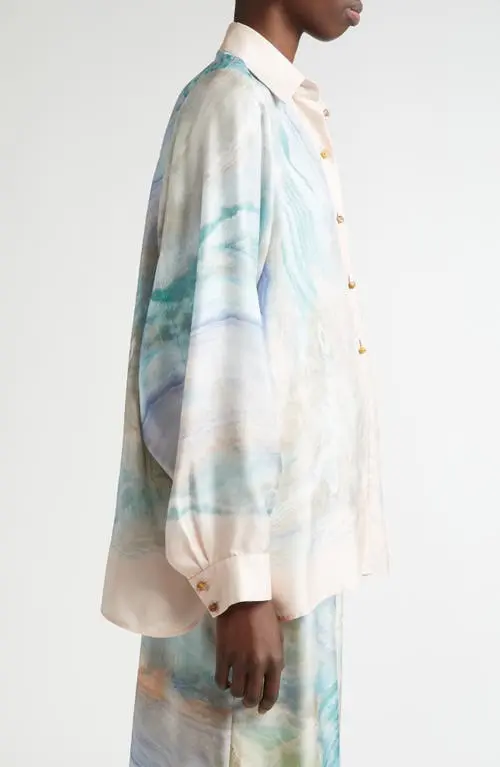 Zimmermann Agate Print Silk Button-up Shirt