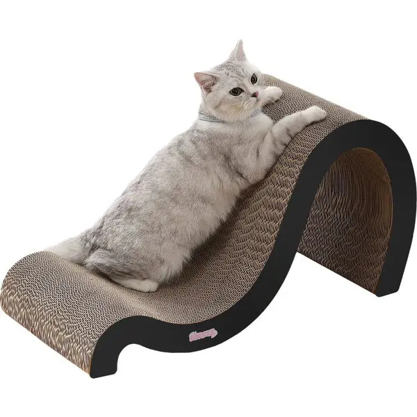 THE LICKER STORE Kona 27" Modern Cardboard Double-sided Wave Cat Scratcher With Catnip - Black