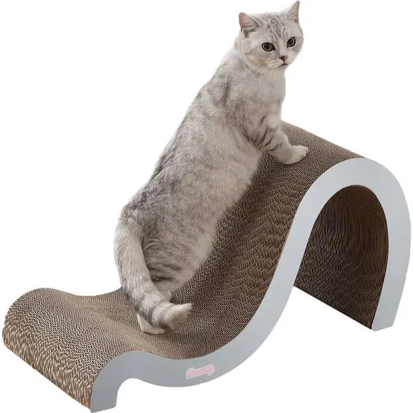 THE LICKER STORE Kona 27" Modern Cardboard Double-sided Wave Cat Scratcher With Catnip - Gray