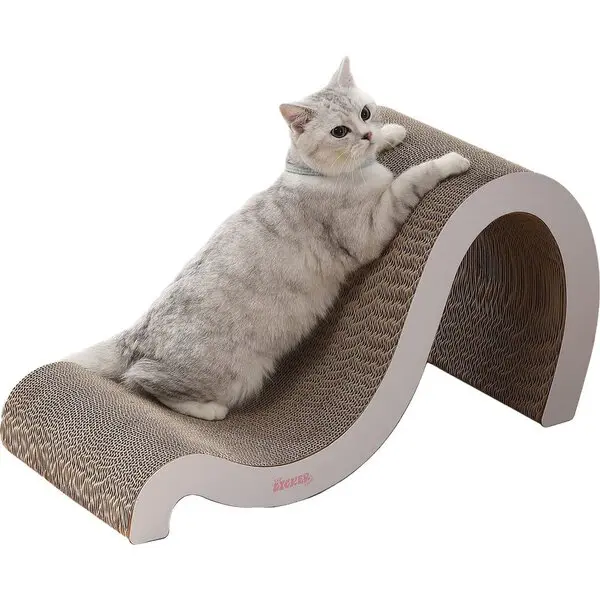 THE LICKER STORE Kona 27" Modern Cardboard Double-sided Wave Cat Scratcher With Catnip - White