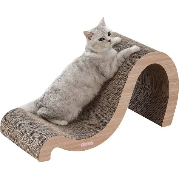 THE LICKER STORE Kona 27" Modern Cardboard Double-sided Wave Cat Scratcher With Catnip - Wood Pattern