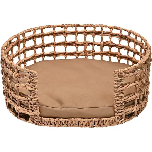 THE LICKER STORE Gigi 24" X 18" Modern Handwoven Hyacinth Open-weave Oval Pet Bed - Natural