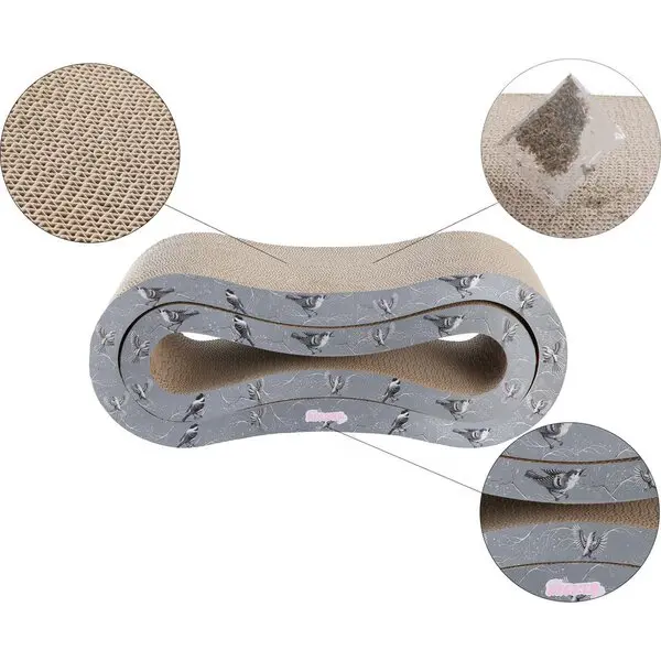 THE LICKER STORE Suvi 26" Modern Cardboard Infinity 2-in-1 Lounge Bed Cat Scratcher With Catnip - Gray