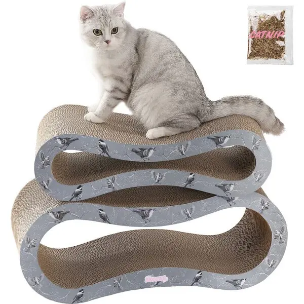 THE LICKER STORE Suvi Modern Cardboard Infinity 2-in-1 Lounge Bed Cat Scratcher With Catnip - Gray
