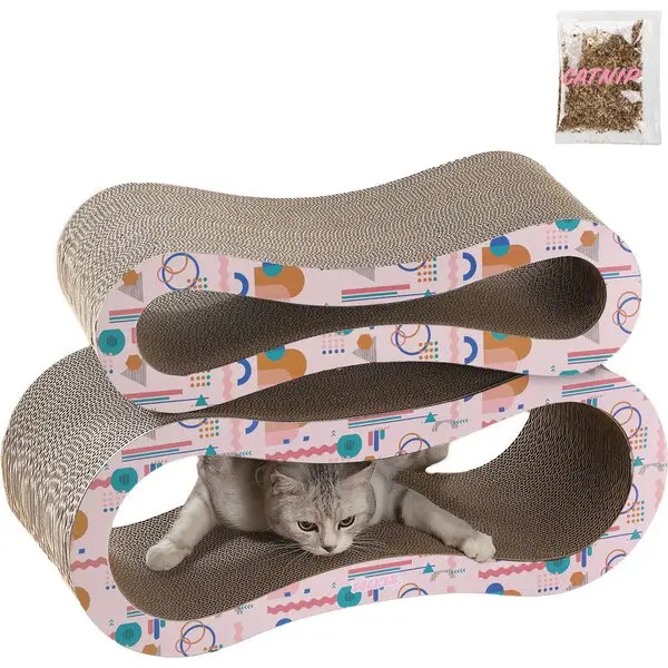 THE LICKER STORE Suvi Modern Cardboard Infinity 2-in-1 Lounge Bed Cat Scratcher With Catnip - Multi Colored
