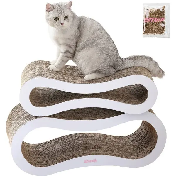 THE LICKER STORE Suvi 26" Modern Cardboard Infinity 2-in-1 Lounge Bed Cat Scratcher With Catnip - White