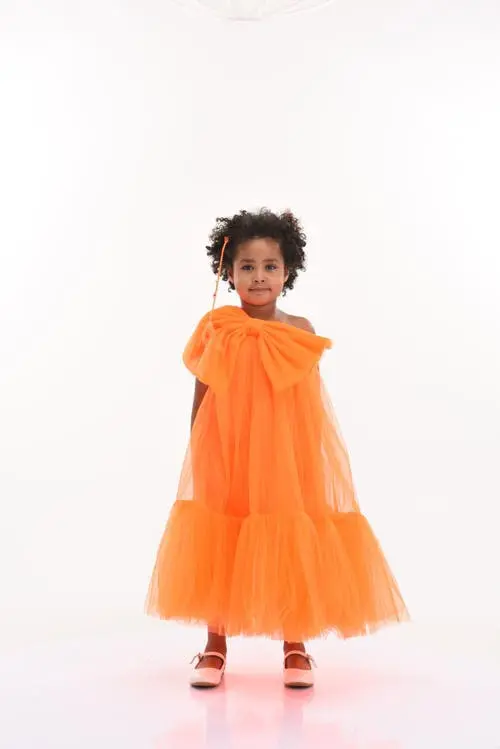 TULLEEN Maggi Off-shoulder Dress With Bow - Neon Orange