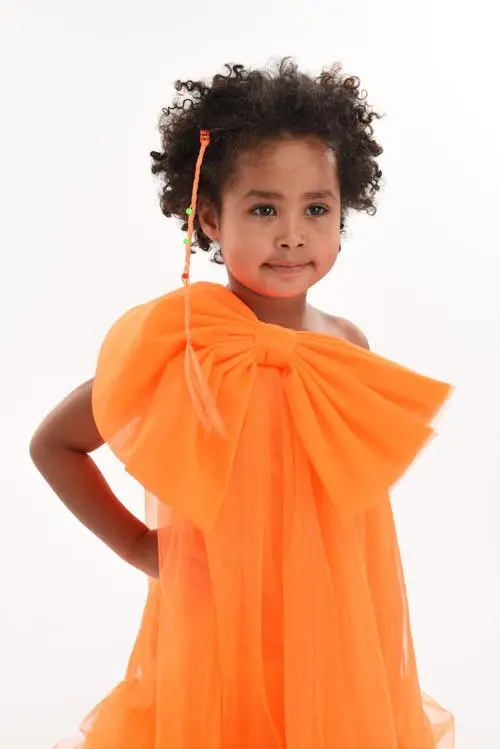 TULLEEN Maggi Off-shoulder Dress With Bow - Neon Orange