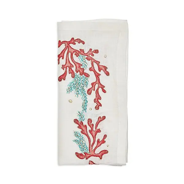 KIM SEYBERT Coral Spray Napkin - White/coral