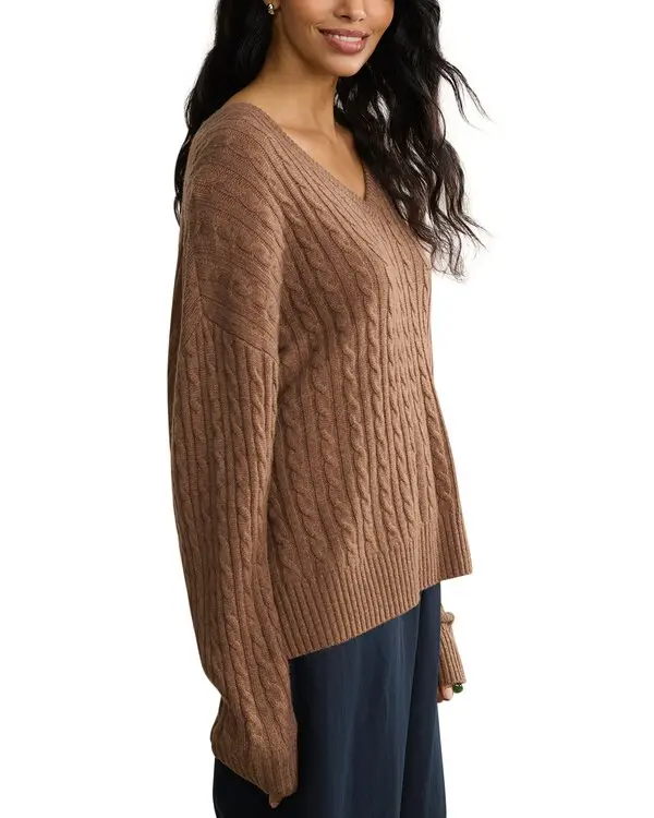 Jenni Kayne Nell Cable Knit V-neck Sweater - Coffee