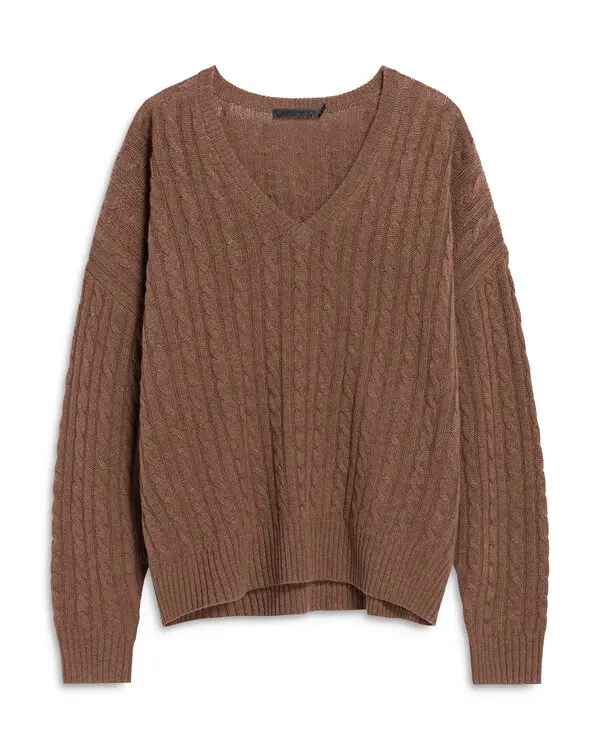 Jenni Kayne Nell Cable Knit V-neck Sweater - Coffee