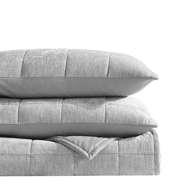 Vera Wang Chenille Box Solid 3 Piece Quilt Set, Queen - Silver Grey