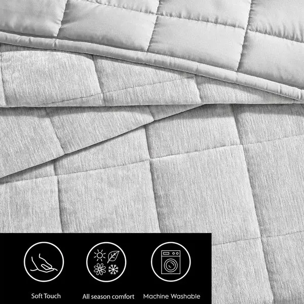 Vera Wang Chenille Box Solid 3 Piece Quilt Set, King - Silver Grey