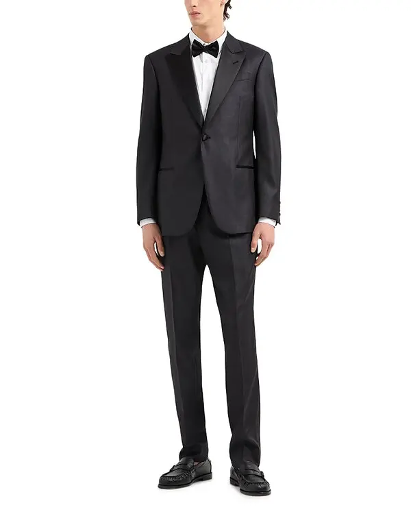 Emporio Armani G Line Regular Fit Single Breasted Peak Lapel Tuxedo In Wool Silk Blend - Black Beauty