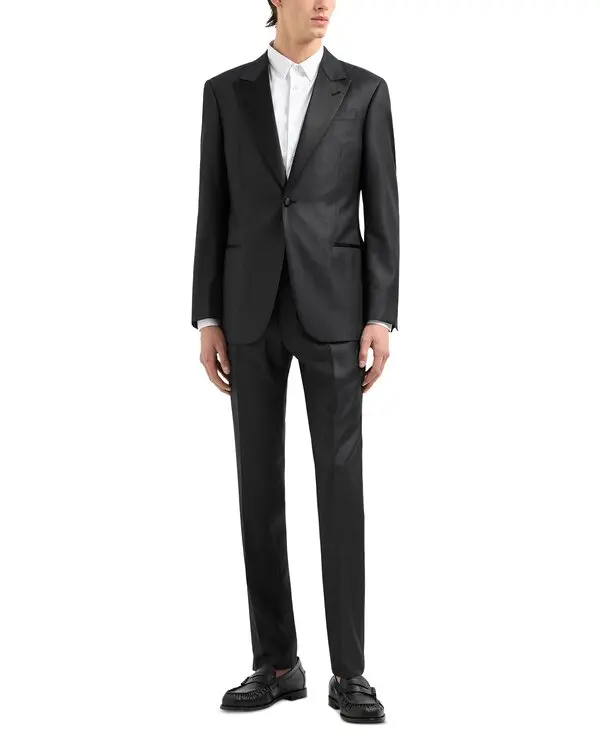 Emporio Armani G Line Regular Fit Single Breasted Peak Lapel Tuxedo In Wool Silk Blend - Black Beauty