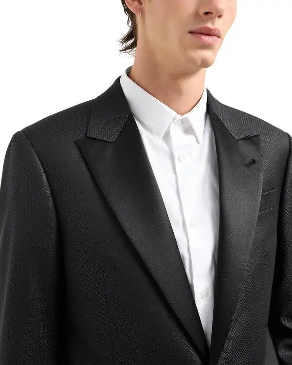 Emporio Armani G Line Regular Fit Single Breasted Peak Lapel Tuxedo In Wool Silk Blend - Black Beauty