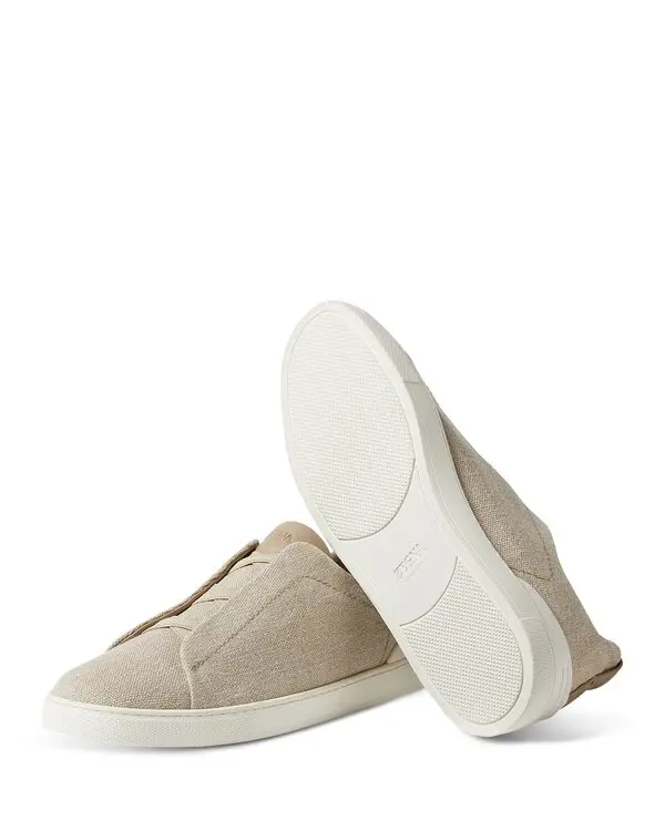 Zegna Cotton Linen & Leather Triple Stitch Sneakers