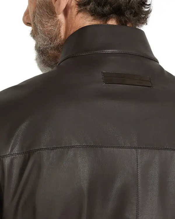 Zegna Nappa Leather Bomber Jacket - Dark Brown