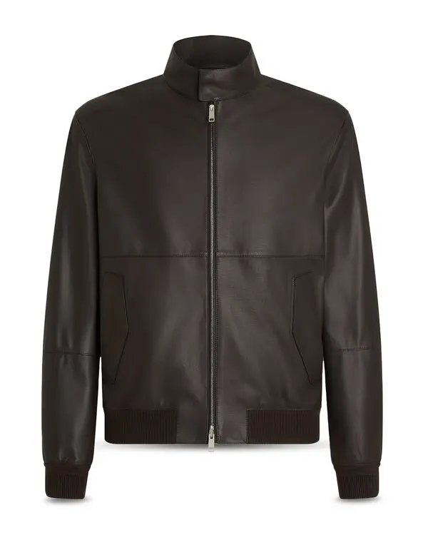 Zegna Nappa Leather Bomber Jacket - Dark Brown