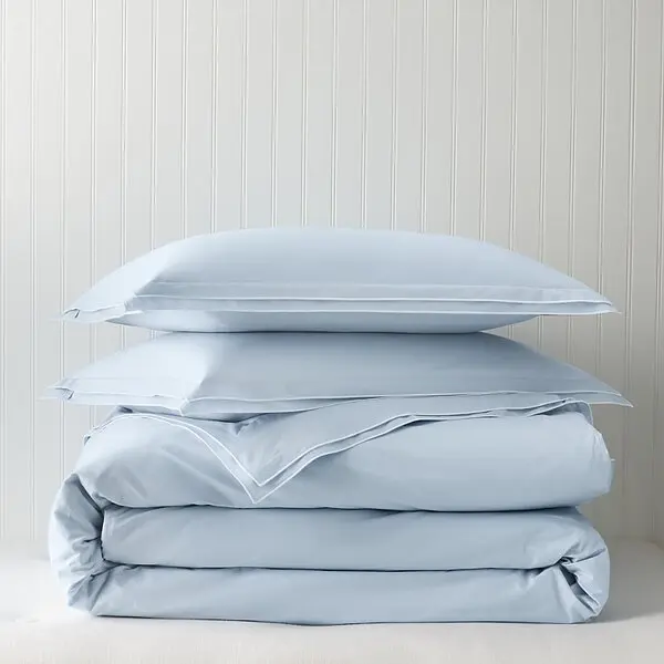 SKY Tipped Double-flange Percale Duvet Cover Set, Full/queen Exclusive - Stormy Mist