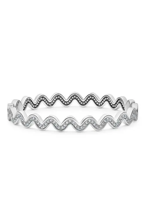 Lagos Caviar Spark Diamond Wave Bangle - Silver