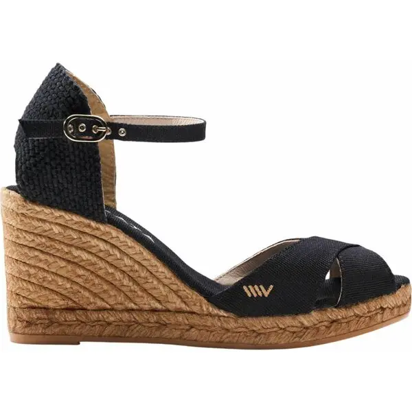 VISCATA Aiguablava Canvas Espadrille Wedge Sandals - Black