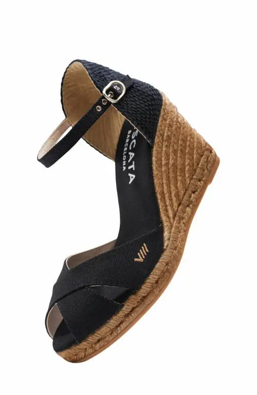 VISCATA Aiguablava Canvas Espadrille Wedge Sandals - Black