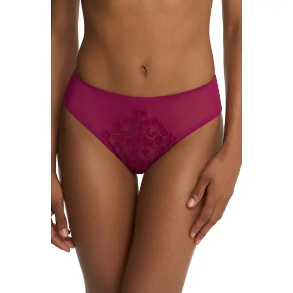 Natori Peony Lace & Mesh Hipster Panties - Dark Raspberry