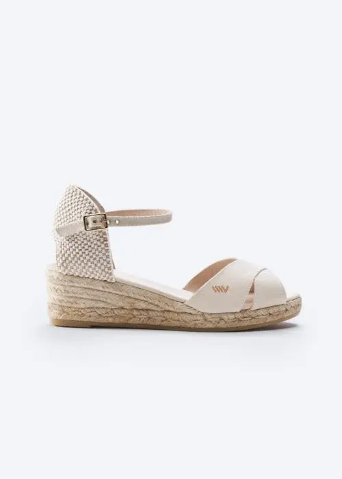 VISCATA Salina Canvas Espadrille Sandal Wedges - Beige