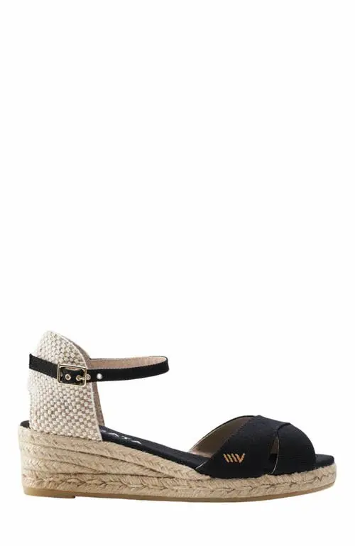 VISCATA Salina Canvas Espadrille Sandal Wedges - Black