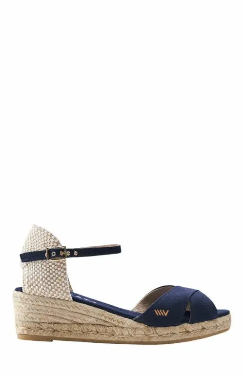 VISCATA Salina Canvas Espadrille Sandal Wedges - Navy