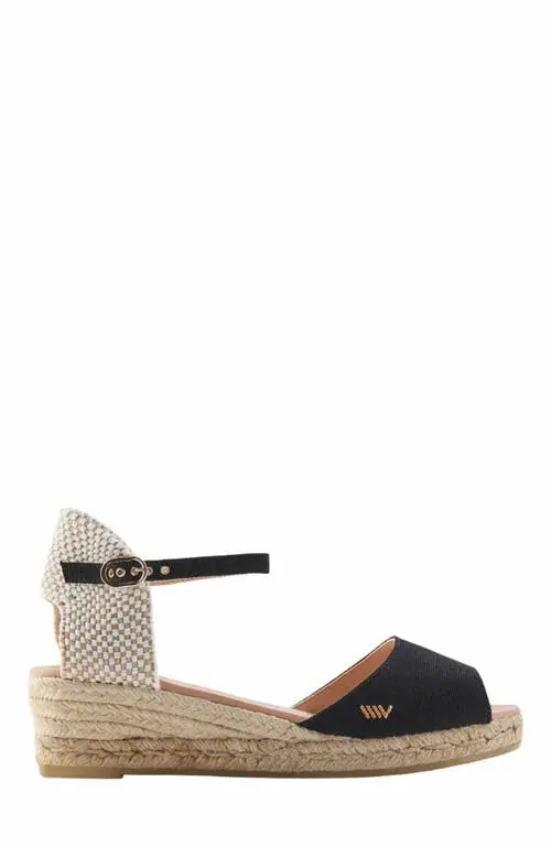 VISCATA Cavall Canvas Espadrille Wedge Sandals - Black