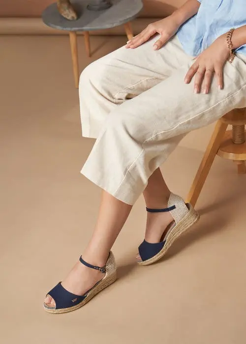 VISCATA Cavall Canvas Espadrille Wedge Sandals - Navy