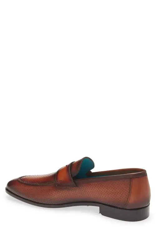 Mezlan Cueva Perforated Penny Loafer - Cognac Rust