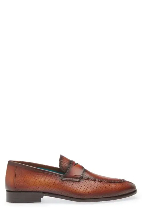 Mezlan Cueva Perforated Penny Loafer - Cognac Rust