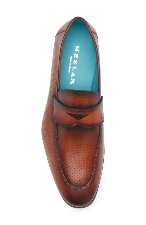 Mezlan Cueva Perforated Penny Loafer - Cognac Rust