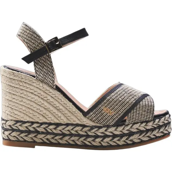 VISCATA Empuria Canvas Espadrille Sandal Wedges - Black