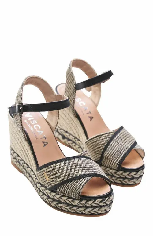 VISCATA Empuria Canvas Espadrille Sandal Wedges - Black