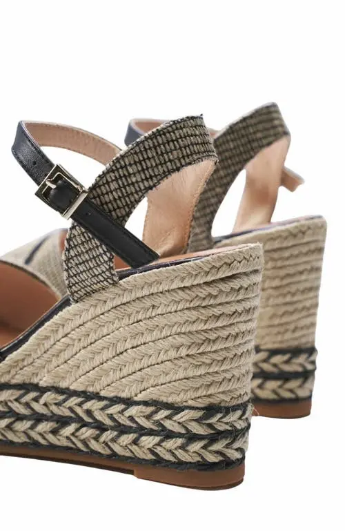 VISCATA Empuria Canvas Espadrille Sandal Wedges - Black