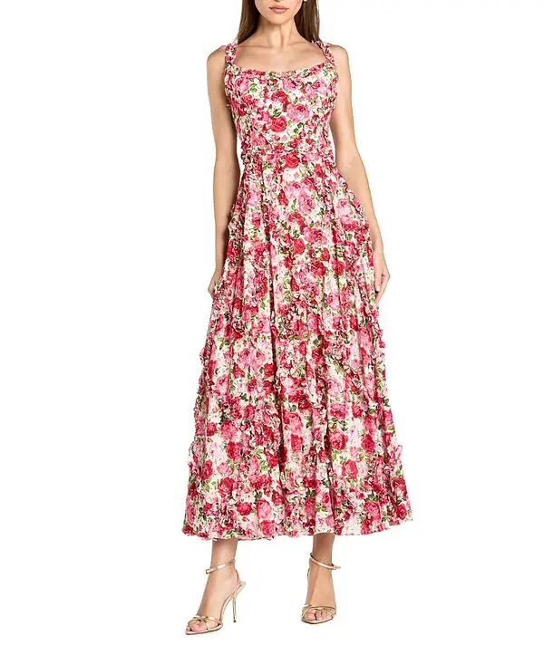 Mac Duggal Floral Ruffled Sweetheart Neck Gown - Pink Multi